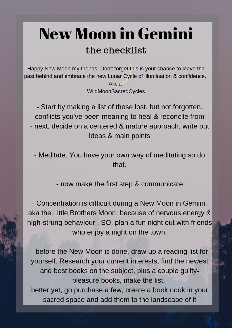 New Moon in Gemini – the checklist